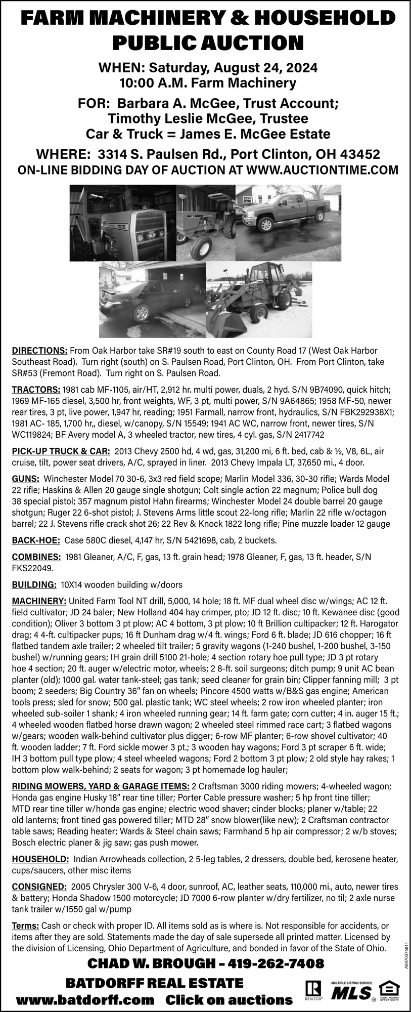 Farm Machinery & Household Public Auction, Chad W. Brough - Batdorff ...