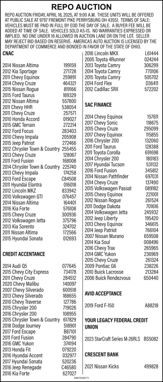 Auction, Repo Auction , Perrysburg, OH